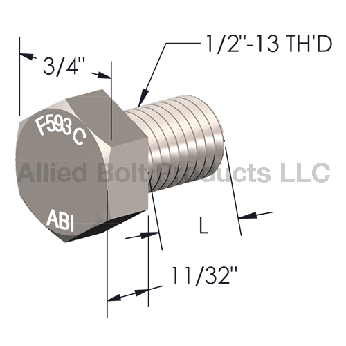 1/2"-13 X 3/4" HEX TAP BOLT FULL THREAD 304 STAINLESS STEEL | Allied ...