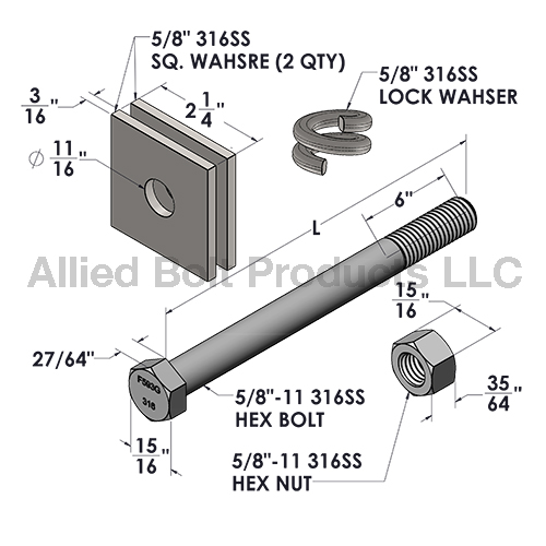5/8" X 12" #316 STAINLESS STEEL HEX BOLT KIT | Allied Bolt Products LLC
