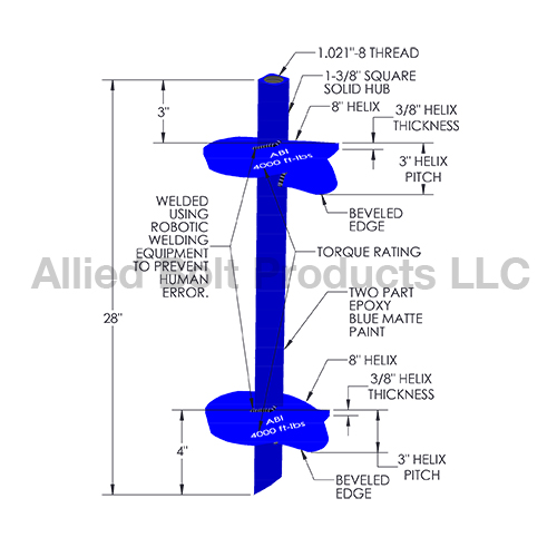 8" TWIN SOLID SQUARE HUB HELIX POWER DRIVEN ANCHOR 1-3/8" HUB - 4000 FT ...