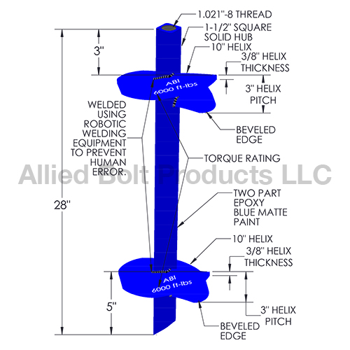 10" TWIN SOLID SQUARE HUB HELIX POWER DRIVEN ANCHOR 1-1/2" HUB - 6000 ...