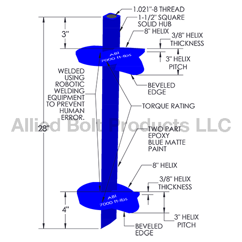 8" TWIN SOLID SQUARE HUB HELIX POWER DRIVEN ANCHOR 1-1/2" HUB - 7000 FT ...