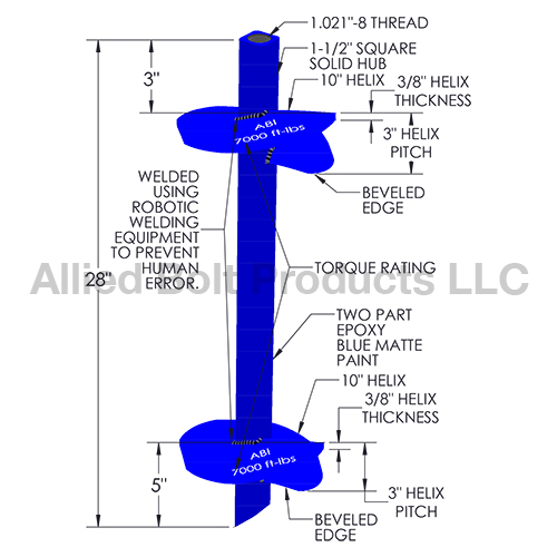 10" TWIN SOLID SQUARE HUB HELIX POWER DRIVEN ANCHOR 1-1/2" HUB - 7000 ...