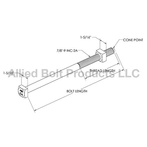 7/8" X 32" SQUARE HEAD MACHINE BOLT WITH NUT- CSA STD | Allied Bolt ...
