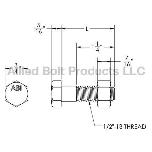 1/2" X 1-3/4" GRADE 2 HEX BOLT W/ NUT HOT DIP GALVANIZED | Allied Bolt ...