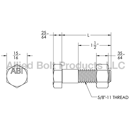 5/8" X 3" GRADE 2 HEX BOLT W/ NUT HOT DIP GALVANIZED | Allied Bolt ...
