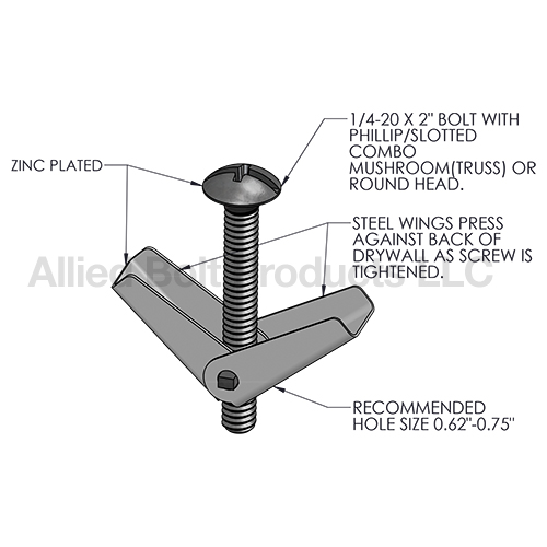 1/4" X 2" ROUND HEAD TOGGLE BOLT | Allied Bolt Products LLC