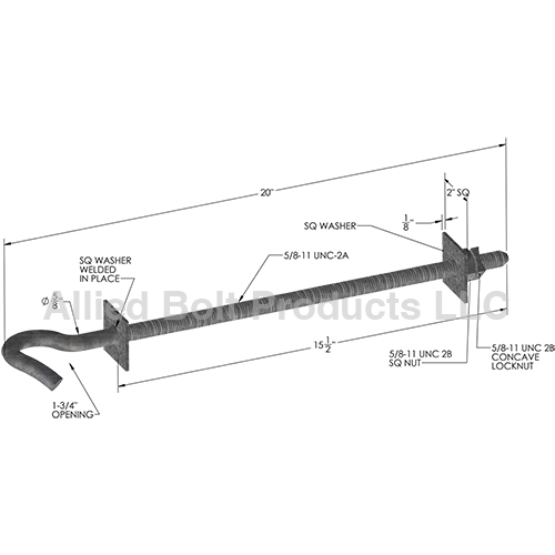 5/8" x 20" J-HOOK ASSEMBLY | Allied Bolt Products LLC