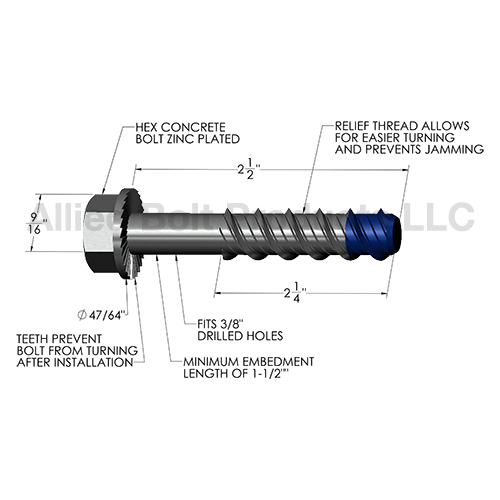 3/8" X 2-1/2" CONCRETE BOLT | Allied Bolt Products LLC