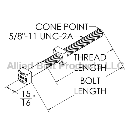 5/8" X 8" SQUARE HEAD MACHINE BOLT WITH NUT 316SS | Allied Bolt ...